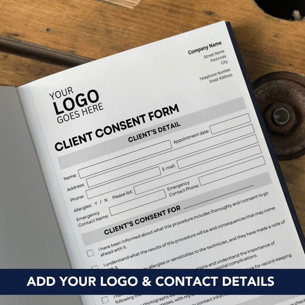 Consent and After Care Forms | Upload Your Logo & Details